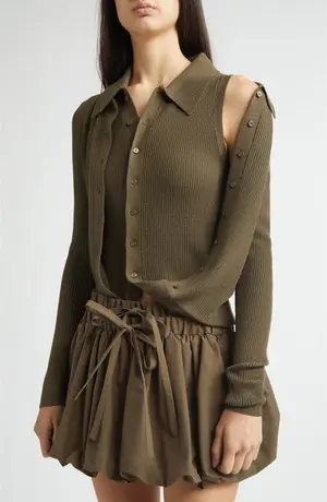 Monse Fold-up Slim Merino Wool Rib Cardigan