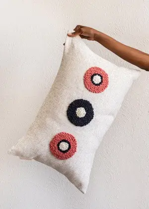 KANJU INTERIORS Afriscandi Circles Throw Pillowlumbarcover Only - Natural