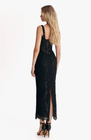 MILLA Chantilly Lace Maxi Formal Occasion Dress With Corset Bodice