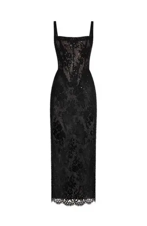 MILLA Chantilly Lace Maxi Formal Occasion Dress With Corset Bodice