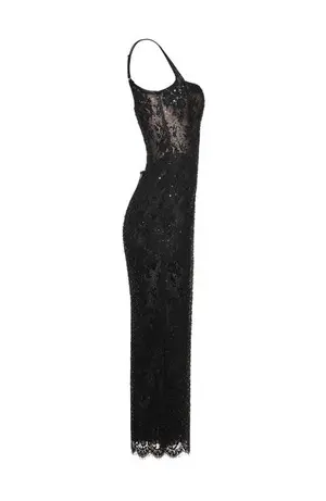 MILLA Chantilly Lace Maxi Formal Occasion Dress With Corset Bodice