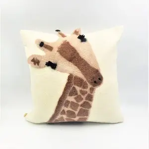 KANJU INTERIORS Animal Jungle Giraffe Wool Throw Pillowcover Only - Natural - Large