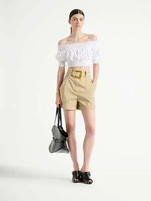 Balmain Cotton Gabardine High-Waisted Shorts Beige