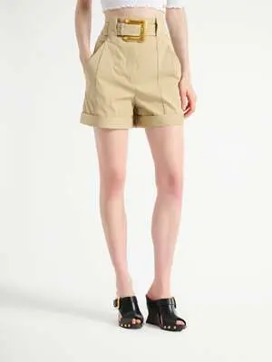 Balmain Cotton Gabardine High-waisted Shorts - Beige