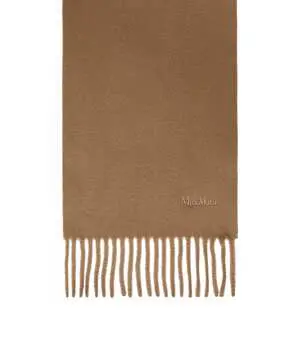 Max Mara Wool Fringed Logo Scarf - Brown
