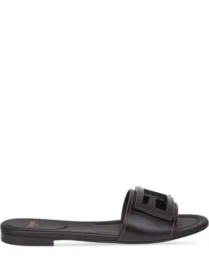 Fendi Baguette Leather Slides - Black