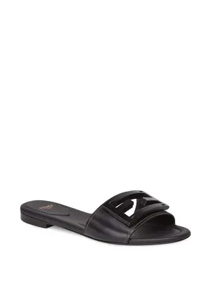Fendi Baguette Leather Slides - Black