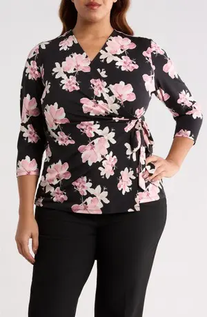 Anne Klein Floral Print Wrap Blouse