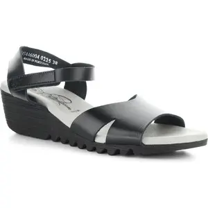 Fly London Olla Ankle Strap Wedge Sandal - Black