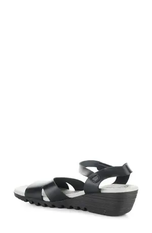 Fly London Olla Ankle Strap Wedge Sandal - Black