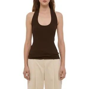 Helmut Lang Stretch Cotton Halter Tank - Bistre