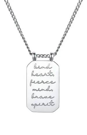 MANTRA Kind Heart, Fierce Mind, Brave Spirit Pendant Necklace - Silver