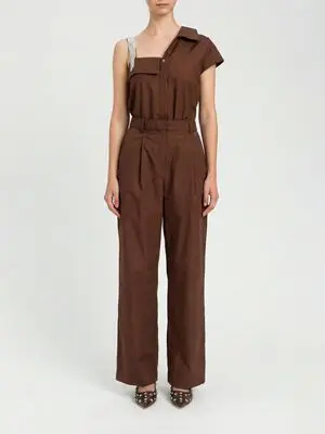TWINSET Asymmetrical One-shoulder Cotton Jumpsuit - Brown