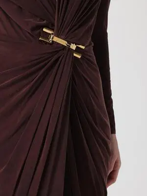 Elisabetta Franchi Long Sleeve V-neck Ruched Maxi Dress