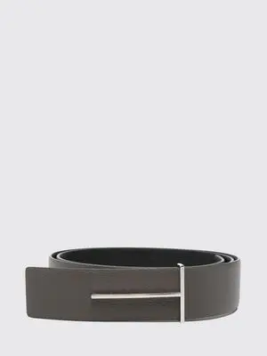 TOM FORD Tom Ford Reversible Pebbled Leather Belt With T Monogram Buckle Grey