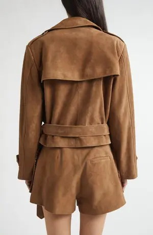 Monse Layered Lambskin Suede Crop Trench Coat