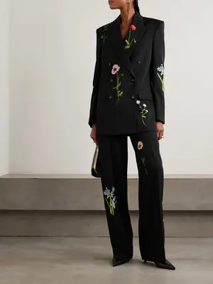 Stella McCartney Oversized Wool-twill Blazer With Floral Embroidery