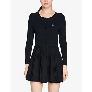 Sandro Pleated Knit Mini Dress