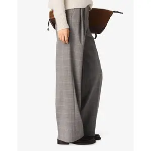 Maje Checked Straight-leg Stretch Wool-blend Trousers