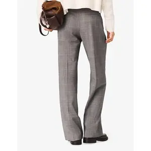 Maje Checked Straight-leg Stretch Wool-blend Trousers