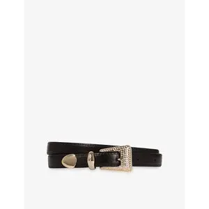 The Kooples Rhinestone-embellished Western Buckle Leather Belt - Black