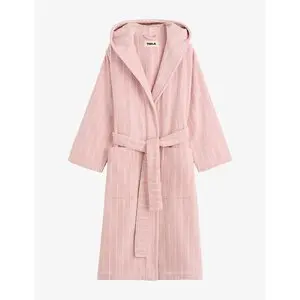 TEKLA Hooded Striped Cotton Bathrobe - Shaded Pink Stripes