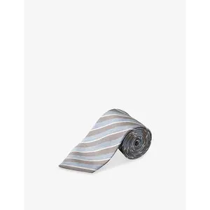 Eton Striped Linen And Silk Tie - Brown