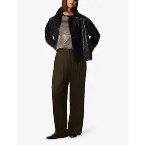 Whistles Stripe-print Chest-pocket Cotton-jersey Top - Khaki/olive