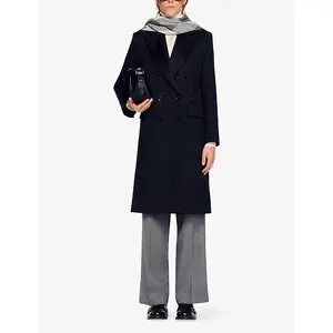 Sandro Double-breasted Wool-blend Coat With Satin Lapel