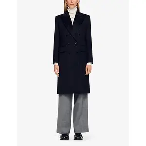 Sandro Double-breasted Wool-blend Coat With Satin Lapel
