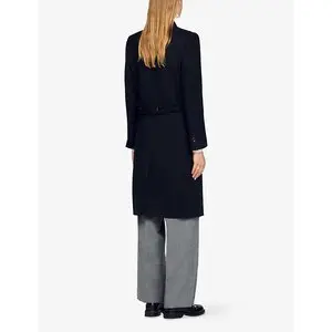 Sandro Double-breasted Wool-blend Coat With Satin Lapel