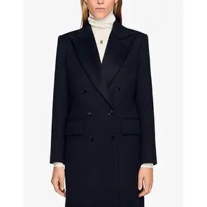 Sandro Double-breasted Wool-blend Coat With Satin Lapel