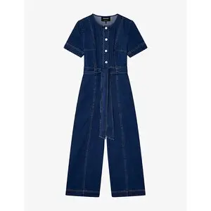 Whistles Short-Sleeve Cropped Denim Jumpsuit Blue