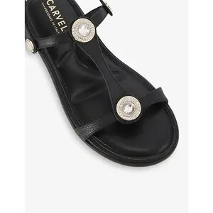 Carvela Amalia Leather Flat Sandals - Black