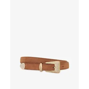 The Kooples Rhinestone-embellished Suede Belt - Cognac