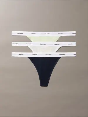 Calvin Klein Cotton Stretch Rib 3-pack String Thong - Snow Heather / Shoreline / Lime Cream