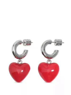 Bimba Y Lola Red Heart Charm Drop Earrings - Silver