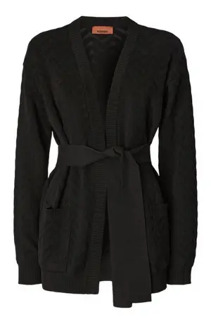 Missoni Cotton And Viscose Chevron Knit Belted Cardigan - Black