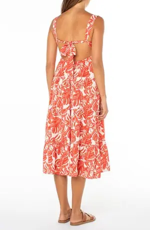 Roxy Monstera Print Tiered Midi Dress