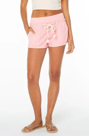 Roxy Drawstring Cotton And Linen Blend Shorts - Murex Shell