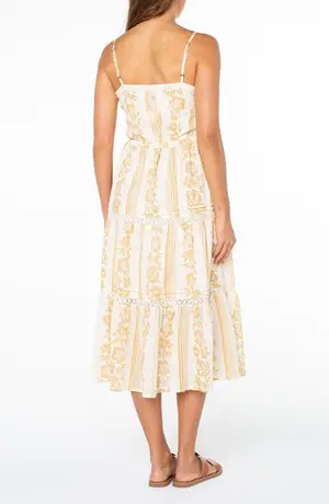 Roxy Azalea Floral Tiered Cotton Midi Dress - Curry