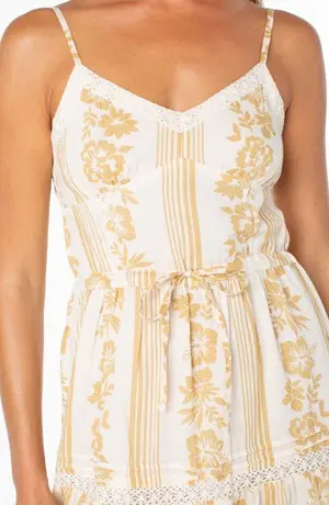 Roxy Azalea Floral Tiered Cotton Midi Dress - Curry