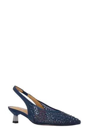 J. Reneé Tressa Rhinestone Slingback Kitten Heel Pumps - Navy