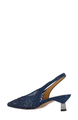 J. Reneé Tressa Rhinestone Slingback Kitten Heel Pumps - Navy