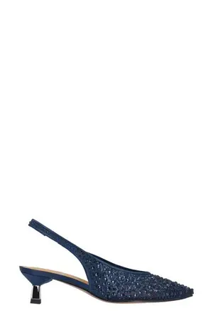 J. Reneé Tressa Rhinestone Slingback Kitten Heel Pumps - Navy