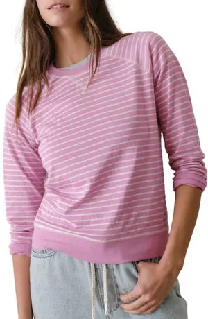 Marine Layer Stripe Reversible Raglan Sleeve Sweater - Pink Stripe