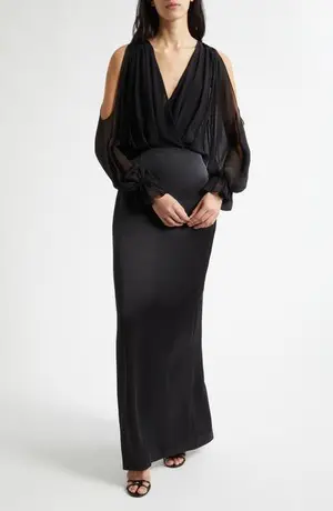 Ramy Brook Leesa Long Sleeve Mixed Media Gown