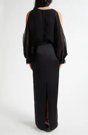 Ramy Brook Leesa Long Sleeve Mixed Media Gown