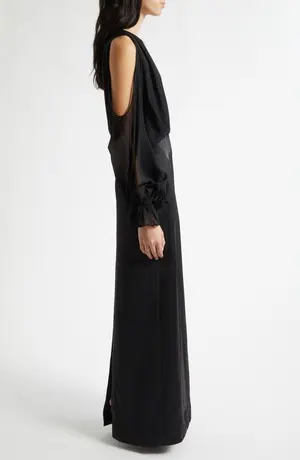 Ramy Brook Leesa Long Sleeve Mixed Media Gown