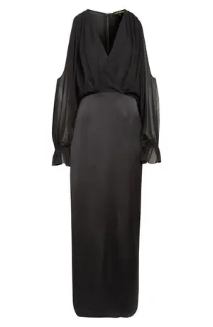 Ramy Brook Leesa Long Sleeve Mixed Media Gown